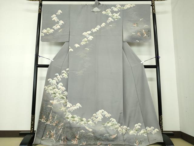 平和屋着物●訪問着　水辺風景　暈し染め　金彩　反端付き　正絹　逸品　未使用　DABA1540ps