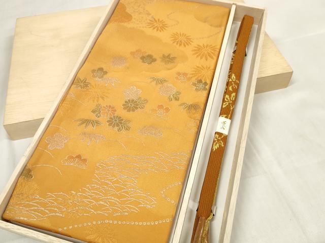平和屋着物●和装小物　帯締め・帯揚げセット　松竹梅　銀彩　手組　高麗組　金糸　逸品　未使用　DABA7294zzz
