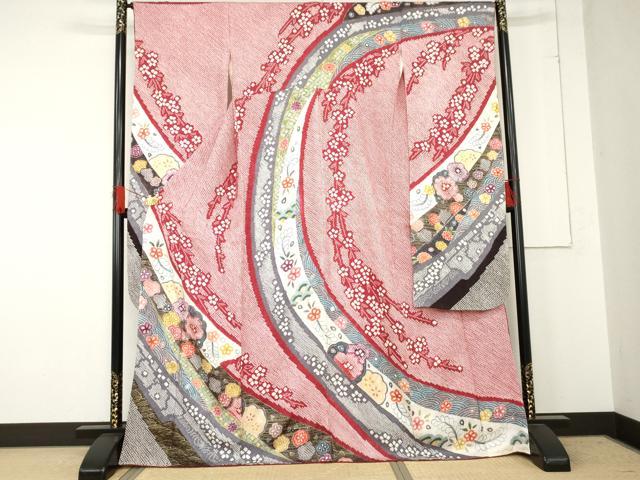 平和屋着物●豪華振袖　絞り　吉祥花文　金彩　正絹　逸品　AABE2879cs