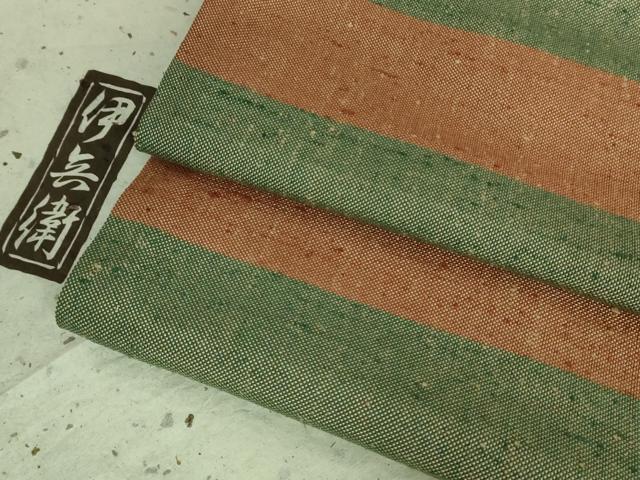 平和屋本店▽極上　伊兵衛織　工芸手織　単衣　横段文　証紙付き　逸品　DZAB2238kh6