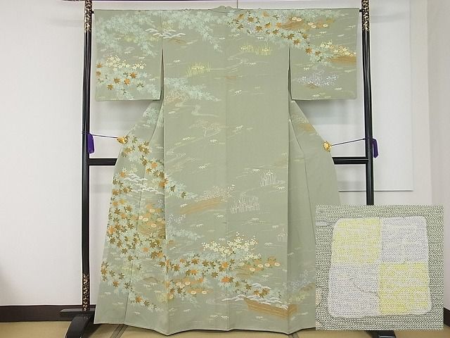 平和屋本店■極上 創業460年・千總 訪問着 刺繍 草花文 柳茶色地 高島屋扱い 逸品3s20711
