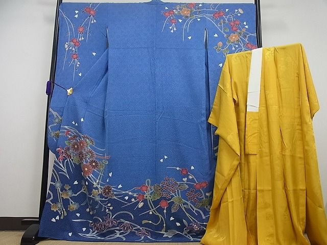 平和屋本店■希少　名門　藤娘きぬたや・総絞り　振袖・長襦袢セット　草花文　落款有り　逸品4s280