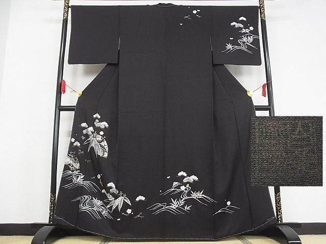平和屋本店■極上 山口美術織物 皇室 伊勢神宮御用 西陣織 訪問着 総刺繍 松竹梅 黒地 正絹 未使用 3kk3307