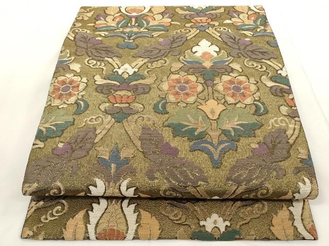 平和屋着物●ファッションデザイナー 花井幸子　六通柄袋帯　更紗飾花文　金糸　正絹　逸品　AAAN3776az