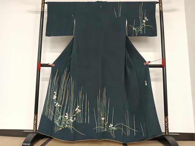 平和屋着物●十日町　加賀草木友禅の第一人者　田村哲彦　訪問着　ふじ　木賊　正絹　逸品　AAAQ0465np