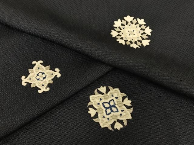 平和屋着物●上質な小紋　正倉院花文　漆黒色地　ロング丈　正絹　逸品　AAAQ0468np