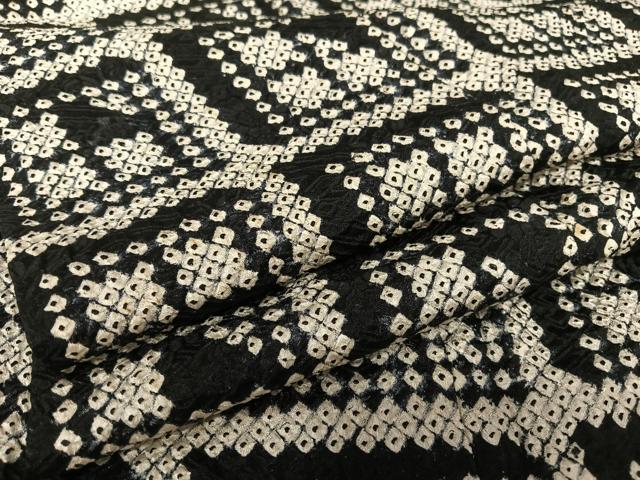 平和屋着物●本疋田絞り　小紋　市松文様　黒地　正絹　逸品　AAAQ0472np