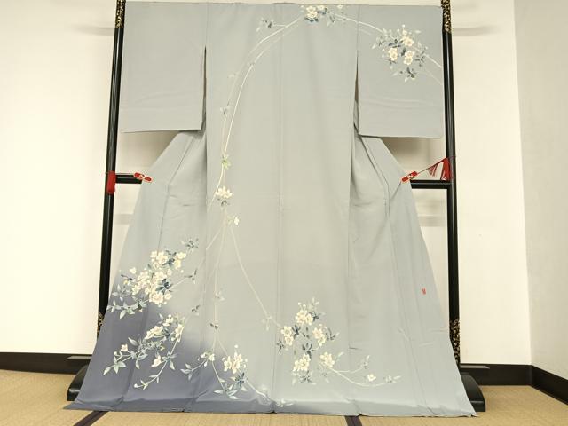 平和屋着物●本加賀友禅作家　和泉　衛知　訪問着　枝花文　暈し染め　ロング丈　正絹　逸品　AAAQ0475np