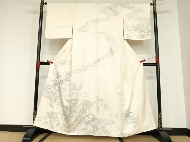 平和屋着物●訪問着　流水草花文　暈し染め　金彩　正絹　逸品　AAAQ0476np