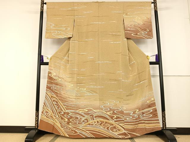 平和屋着物●訪問着　流水　金彩　鬼しぼ縮緬　正絹　逸品　AAAQ0745np