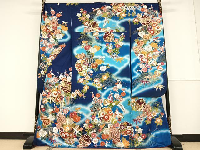 平和屋着物●豪華振袖　雪輪源氏香草花文　暈し染め　金糸　金彩　正絹　逸品　AAAQ0775np