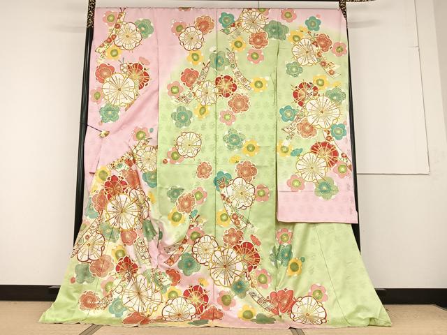 平和屋着物●豪華振袖　梅短冊文　暈し染め　金糸　金彩　仮絵羽　逸品　未使用　AAAQ0778np