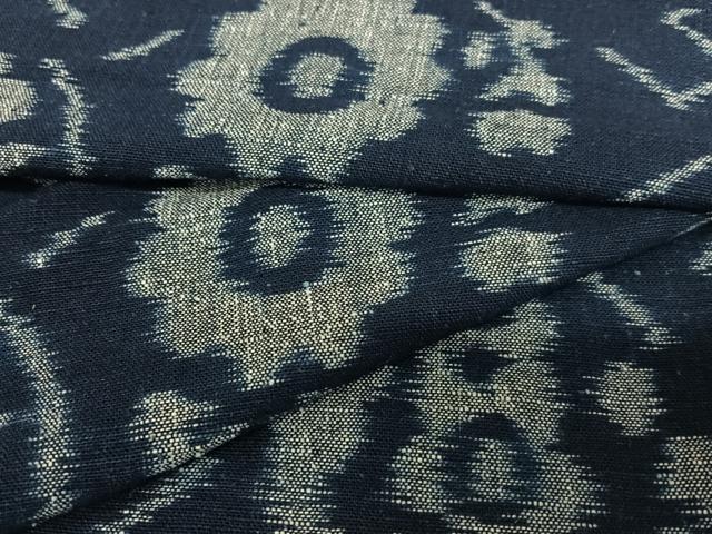 平和屋着物▽弓浜絣　単衣　松竹梅　菊　綿　逸品　AAAQ3097zg