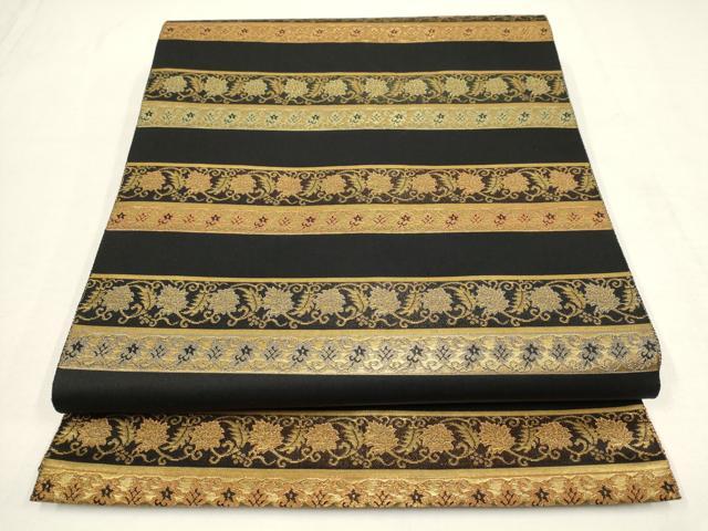 平和屋着物●西陣織　陰山織物謹製　箔屋清兵衛　六通柄袋帯　名物裂間道　黒地　金糸　正絹　逸品　AAAQ7609wj