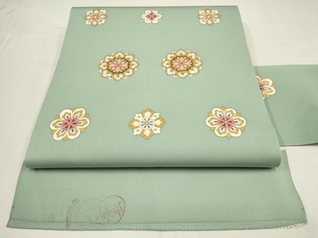 平和屋着物●塩瀬　九寸名古屋帯　友禅　花菱文　金彩　反端付き　正絹　逸品　AAAQ7621wj