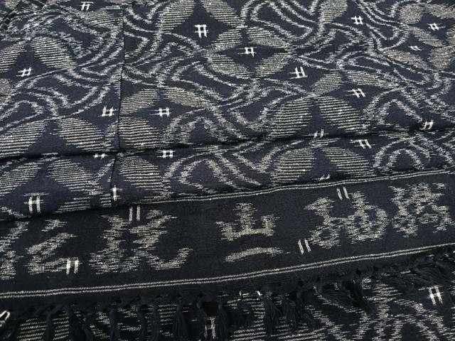 平和屋着物▽極上　久留米絣　単衣　分銅菱七宝文　反端付き　綿　逸品　AAAR1241np