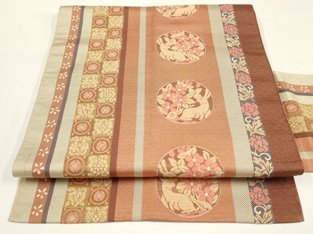 平和屋着物●本場筑前博多織　九寸名古屋帯　花唐草丸間道　兎　正絹　逸品　AAAR6505wj