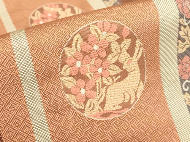平和屋着物○本場筑前博多織 九寸名古屋帯 花唐草丸間道