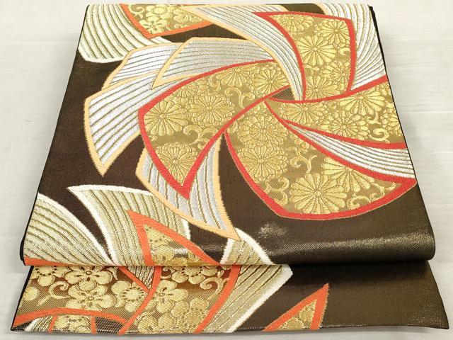 平和屋着物●西陣　川島織物謹製　六通柄　本袋帯　唐織　短冊花文　金糸　引箔　正絹　逸品　AAAS0785sg