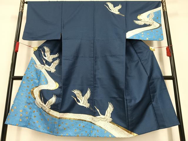 平和屋着物▽男性　訪問着　単衣　飛鶴文　金彩　洗える着物　AAAS1526oa