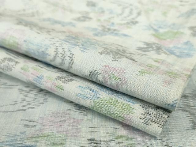 平和屋着物▽上質な紬　単衣　流水草花文　正絹　逸品　AAAS3067iu