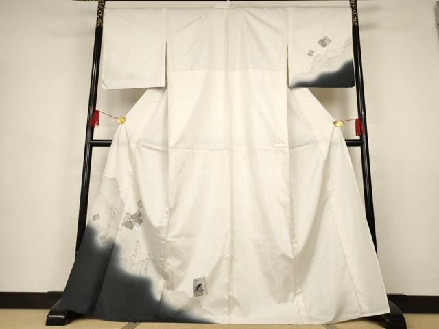 平和屋着物▽本場染大島紬　訪問着　単衣　色紙重ね人物文　暈し染め　金銀彩　正絹　逸品　AAAS3075iu