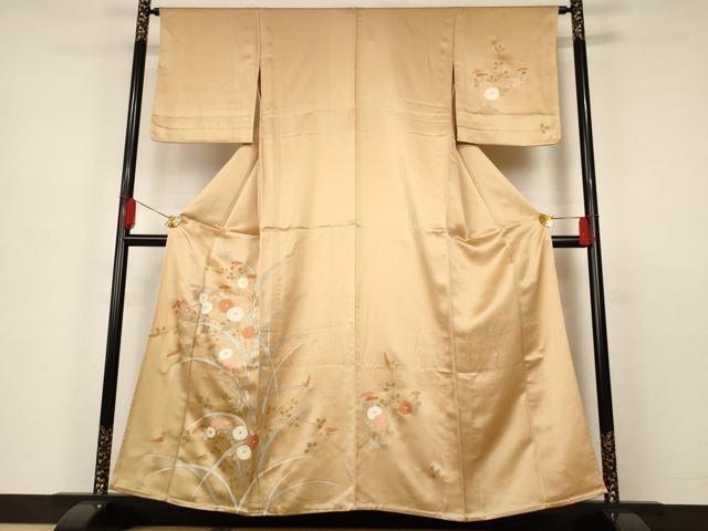 平和屋着物▽訪問着　単衣　草花文　金彩　正絹　逸品　AAAS3084iu