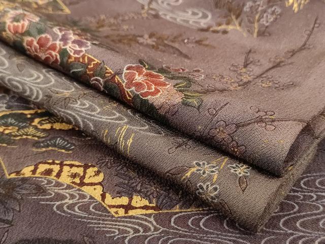 平和屋着物▽上質な小紋　単衣　地紙重ね流水草花文　暈し染め　金彩　小田急百貨店扱い　正絹　逸品　AAAS3089iu