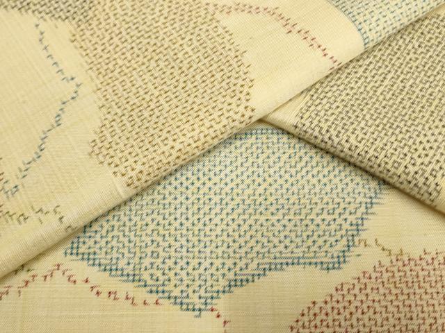 平和屋着物▽上質な紬　単衣　地紙扇面文　正絹　逸品　AAAS4937fy