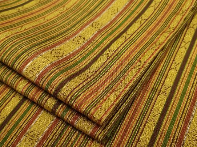 平和屋着物▽上質な紬　単衣　縞　正絹　逸品　AAAS4938fy