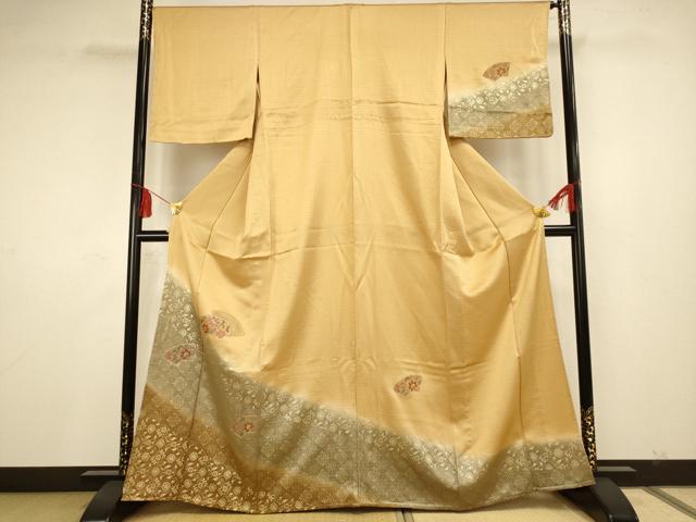 平和屋着物▽訪問着　単衣　刺繍　地紙花文　金彩　正絹　逸品　AAAS4953fy