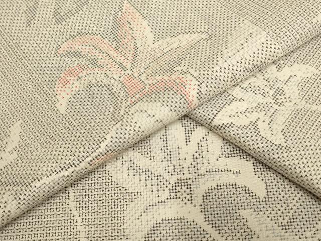 平和屋着物▽本場大島紬　単衣　白大島　120亀甲　唐草花文　正絹　逸品　AAAS4957fy