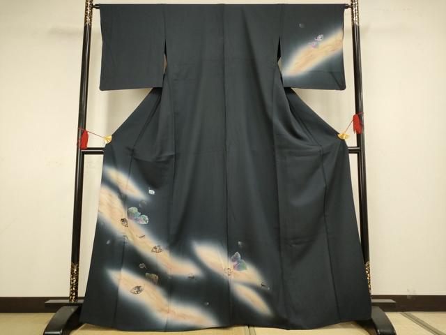 平和屋着物▽訪問着　単衣　舞葉文　金銀彩　さが美扱い　正絹　逸品　AAAS4961fy