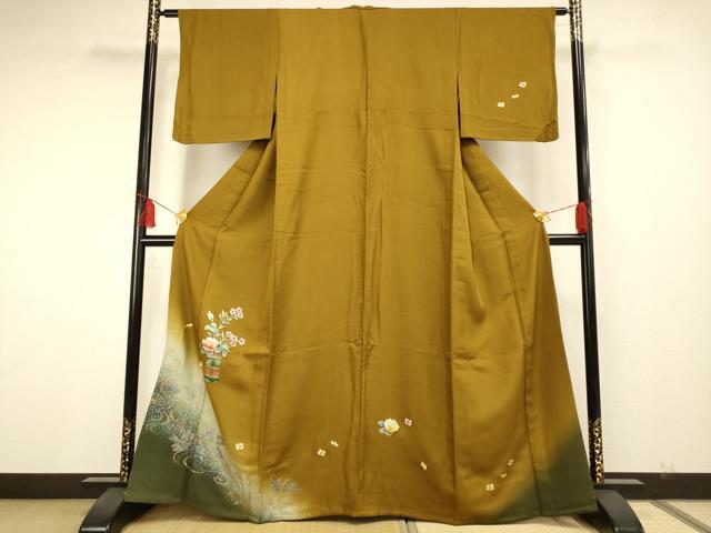 平和屋着物▽訪問着　単衣　草花文　金銀彩　さが美扱い　正絹　逸品　AAAS4975fy