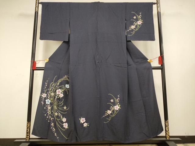 平和屋着物▽訪問着　単衣　草花文　正絹　逸品　AAAS4977fy