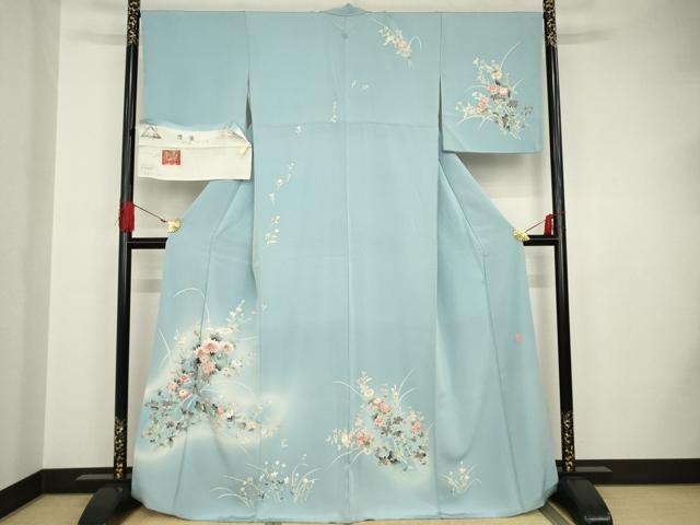 平和屋着物●本加賀友禅作家　和泉衛知　訪問着　草花文　暈し染め　丹後ちりめん　反端付　正絹　逸品　AAAS6670ck