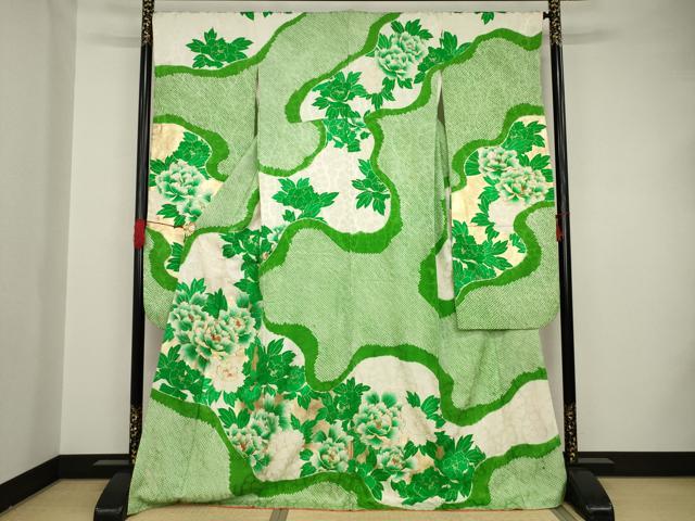 平和屋着物●豪華振袖　駒刺繍　絞り　道長花文　ロング丈　正絹　逸品　AAAS6674ck