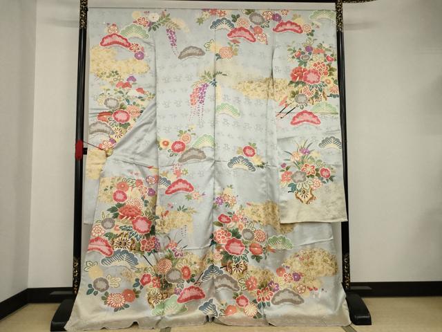 平和屋着物●豪華振袖　駒刺繍　絞り　吉祥花車文　金彩　仮絵羽　正絹　逸品　未使用　AAAS6698ck