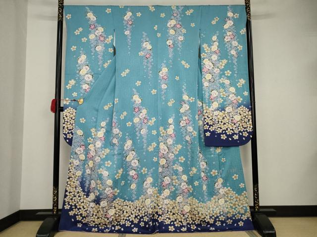 平和屋着物●FRau　振袖　舞花文　暈し染め　金彩　正絹　逸品　AAAS6700ck