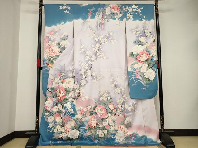 平和屋着物●豪華振袖　刺繍　枝花文　暈し染め　金糸　金彩　ロング丈　正絹　逸品　AAAS6710ck