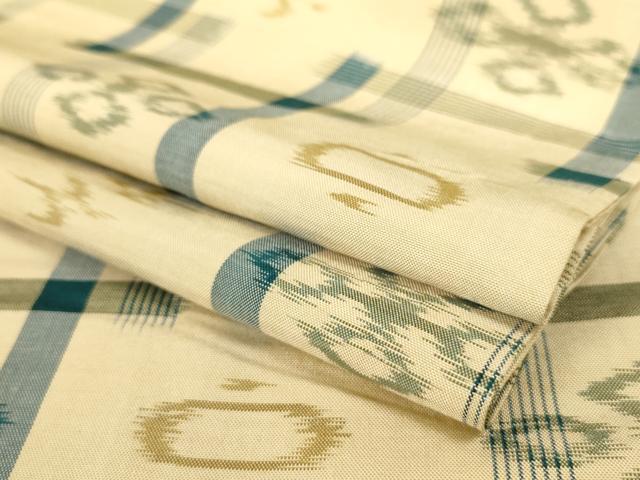 平和屋着物▽本場琉球絣　紬　単衣　正絹　逸品　AAAS6883iu