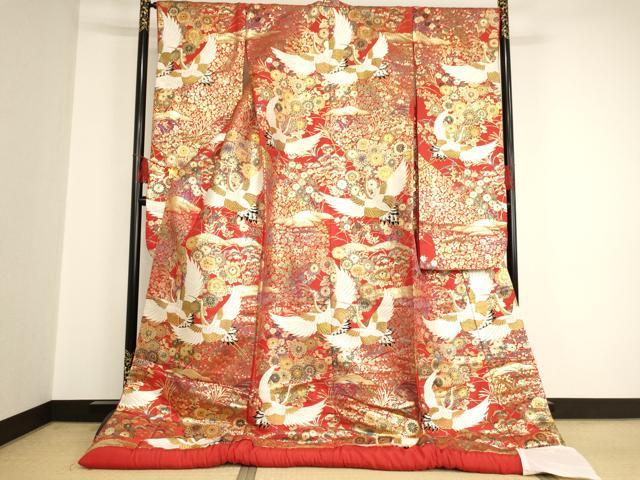 平和屋本店●色打掛　和装　婚礼　結婚式　花嫁　神社挙式　唐織　飛鶴花文　金糸　逸品　AAAS8389ja