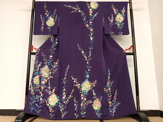 平和屋着物●訪問着　手描き　草花文　金彩　正絹　逸品　AAAT0205zg