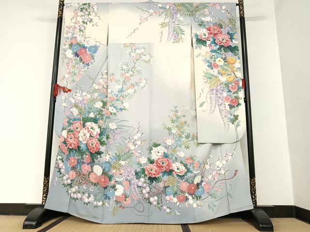 平和屋着物●豪華振袖　友禅　作家物　正道　花車文　暈し染め　正絹　逸品　AAAT0211zg