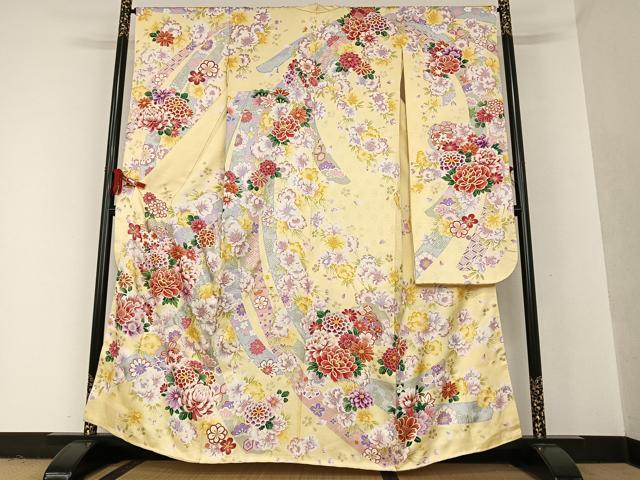 平和屋着物●豪華振袖　鬘帯花鞠文　暈し染め　金糸　金彩　正絹　逸品　AAAT0236zg