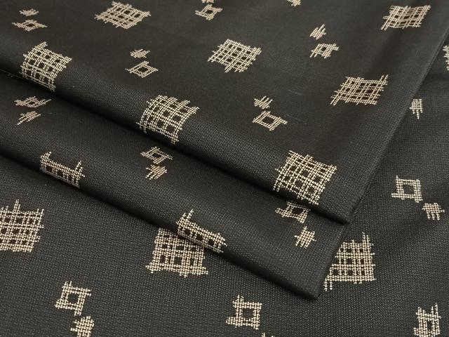 平和屋着物●本場染大島紬　井桁絣文様　正絹　逸品　AAAT0559zg