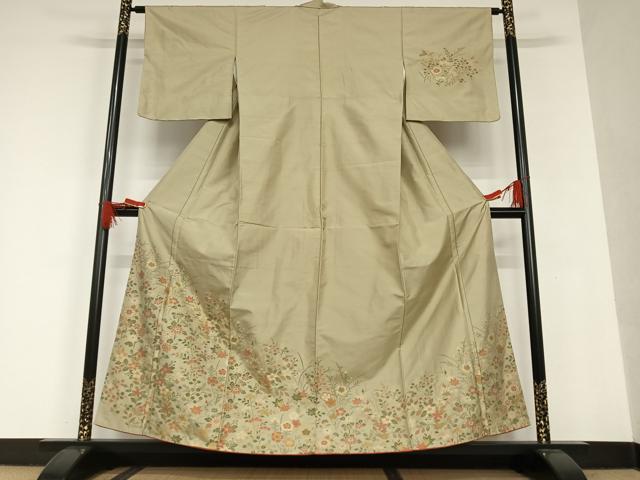 平和屋着物●上質な紬　訪問着　草花文　正絹　逸品　AAAT0600zg