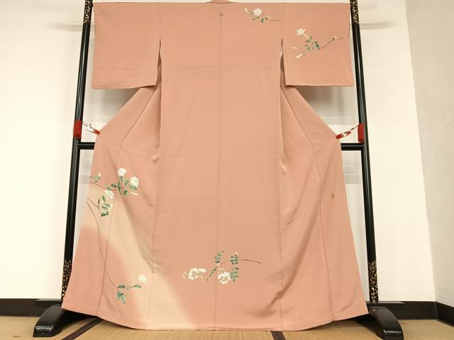 平和屋着物●京加賀糸目友禅作家　山崎巌　訪問着　枝花文　暈し染め　浜縮緬　反端付き　正絹　逸品　AAAT0611zg