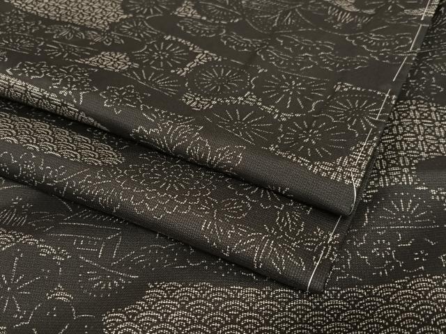 平和屋着物●本場染大島紬　松竹梅風景文　正絹　逸品　未使用　AAAT0643zg