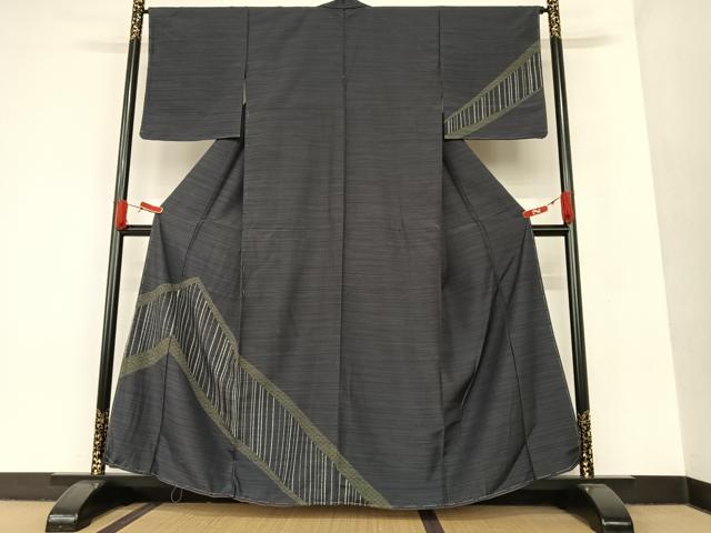 平和屋着物●訪問着　紬地　縞　正絹　逸品　未使用　AAAT0650zg